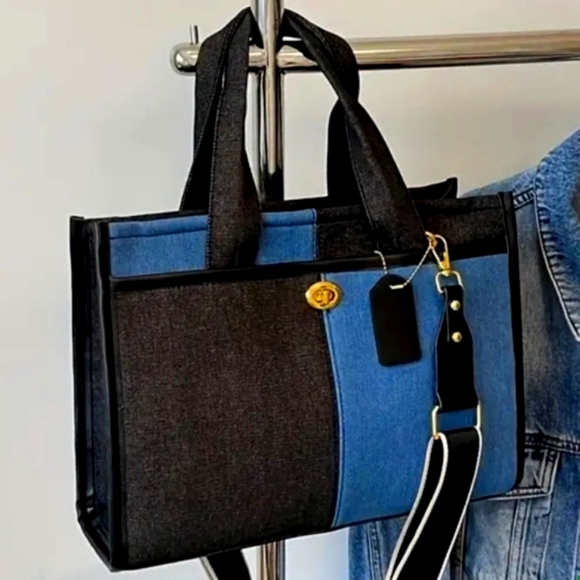 Bags | Black Blue Denim Purse | Poshmark